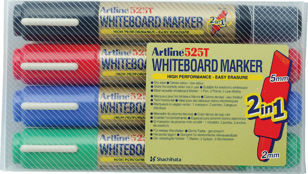 Twin-Nib Whiteboard Marker Set | 2.0mm Bullet/2.0-5.0 Chisel Tips